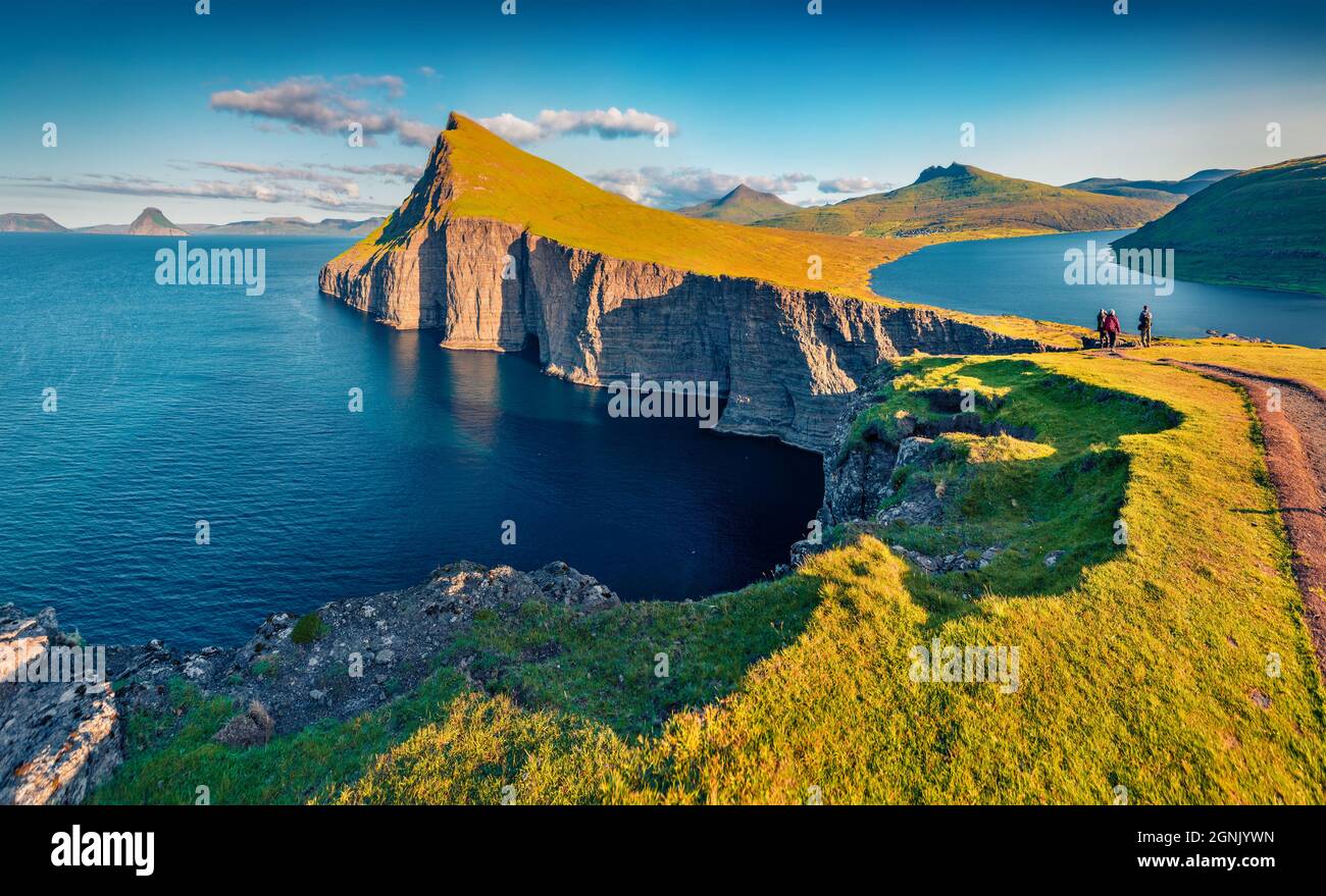 Trekking to Sorvagsvatn lake, Vagar, Faroe Islands, Denmark, Europe ...