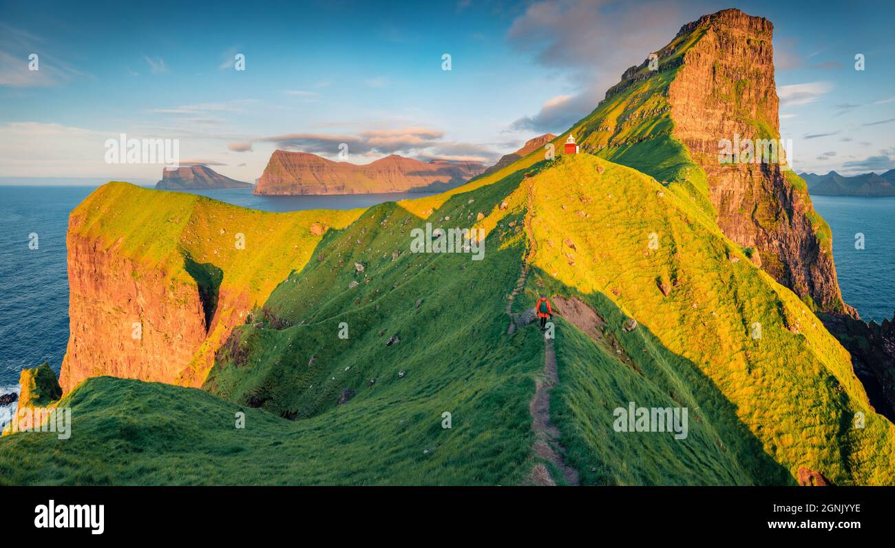 Landscape photography. Tourist walks on the trek to Kallur Lighthouse ...