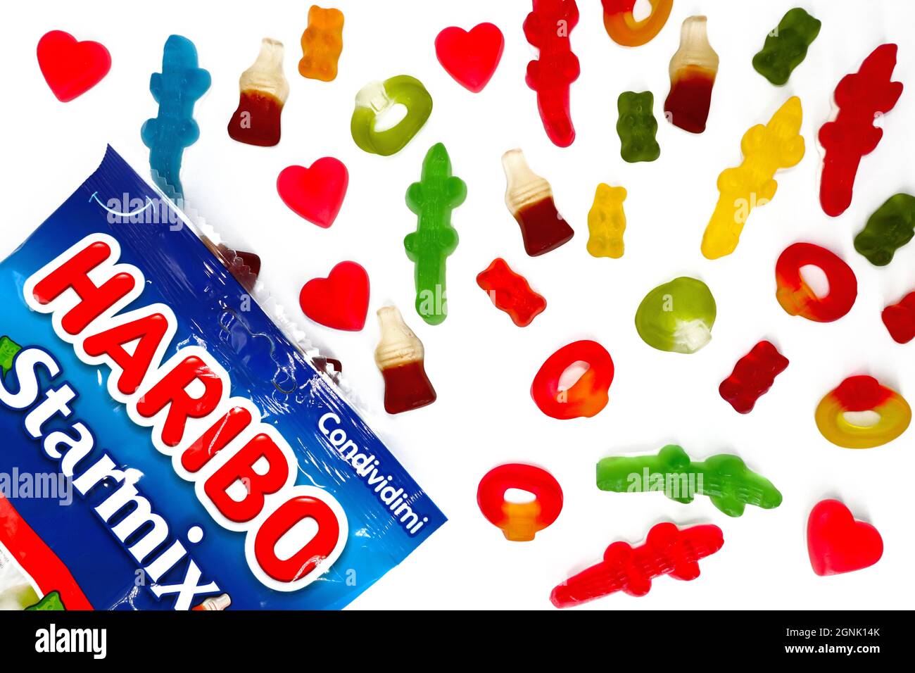 Haribo Candies package on white background. Haribo is a German ...