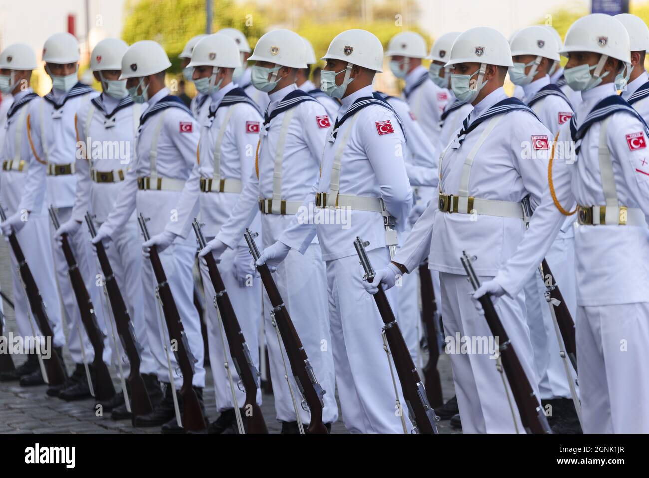 Izmir, Turkey - August 30, 2021. Turkish Navy Soldiers with helmets and ...