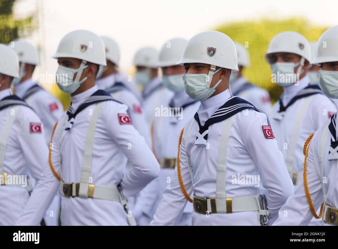Izmir, Turkey - August 30, 2021. Turkish Navy Soldiers with helmets and ...