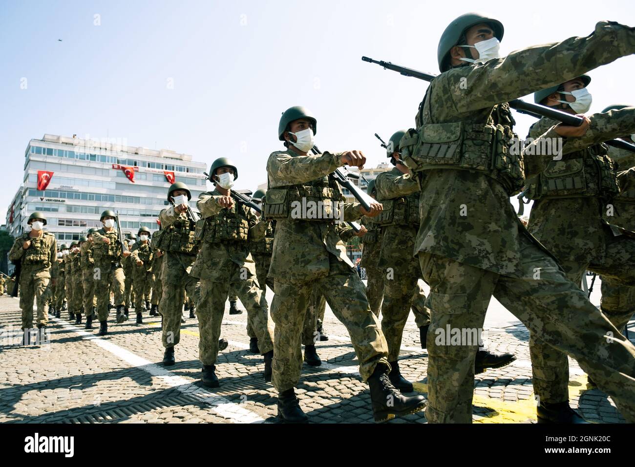 Izmir, Turkey - August 30, 2021: Turkish soldiers with facial mask ...