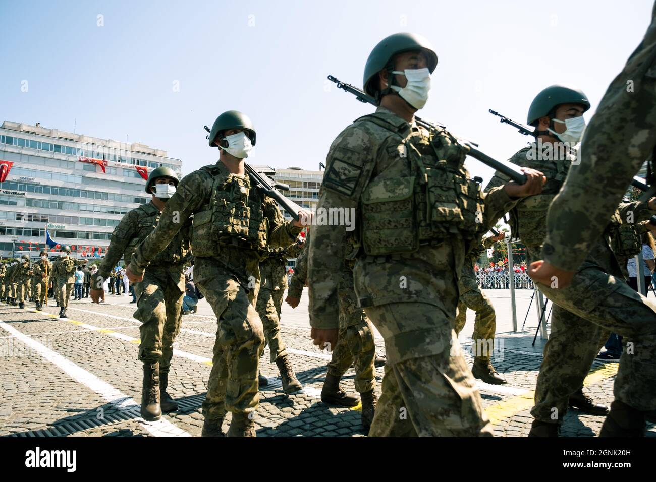 Izmir, Turkey - August 30, 2021: Turkish soldiers with facial mask ...