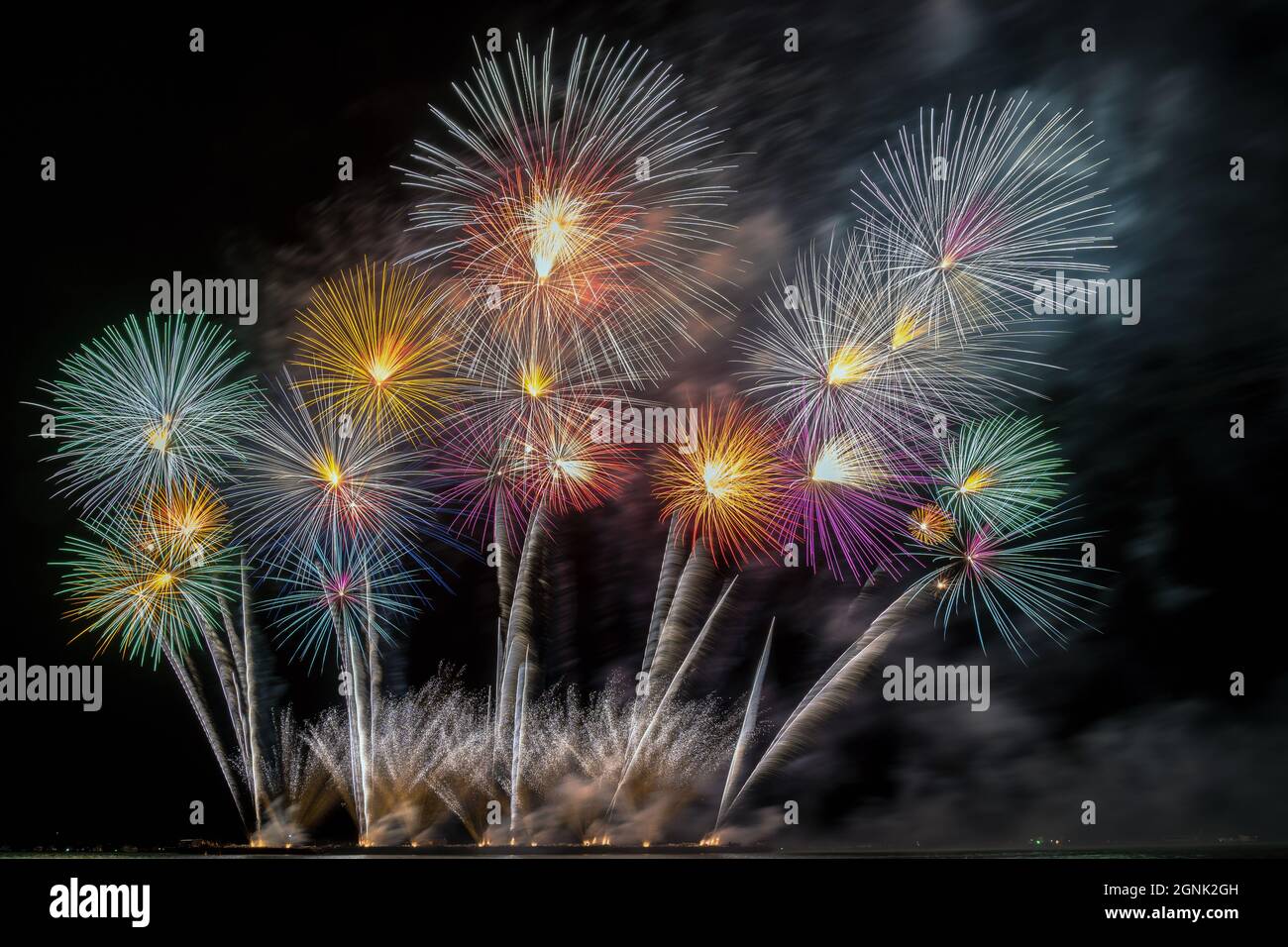 Fantastic Multicolor Firework Celebration from the big boat over the ...