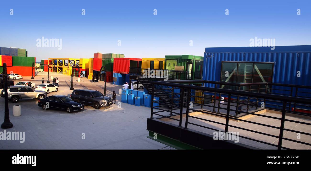 Box Park in Qatar - Container shops Qatar Stock Photo - Alamy