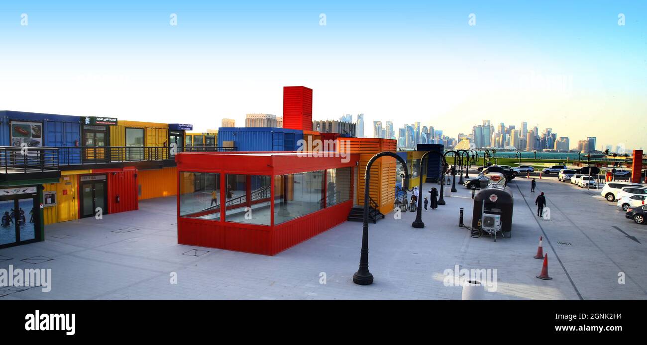 Box Park in Qatar - Container shops Qatar Stock Photo - Alamy