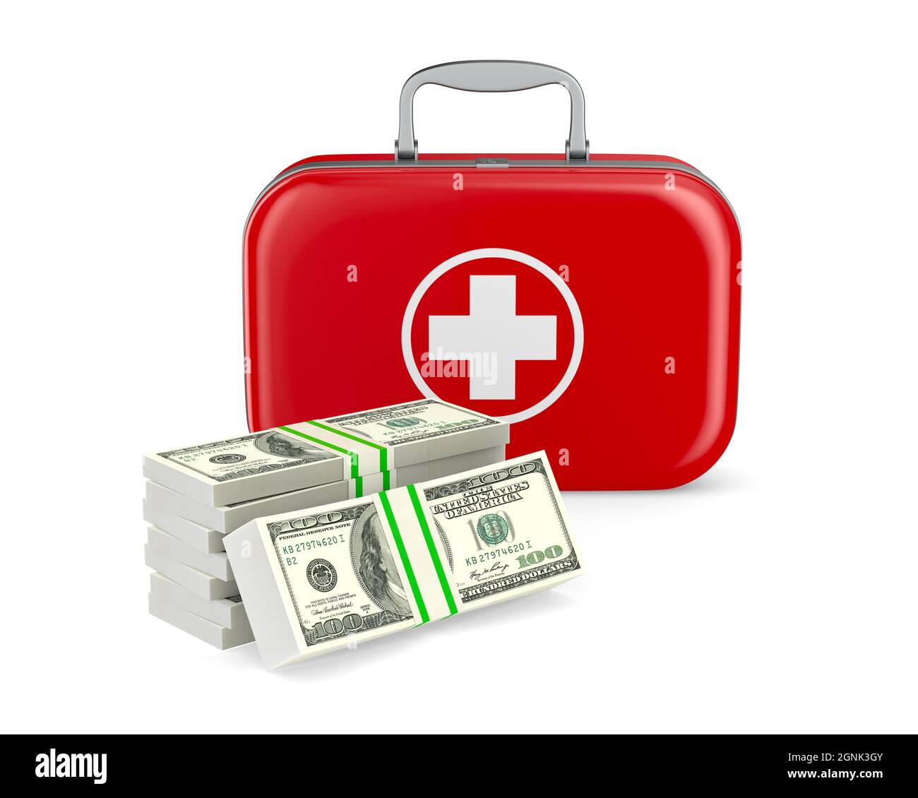 first aid kit and money on white background. Isolated 3d illustration ...