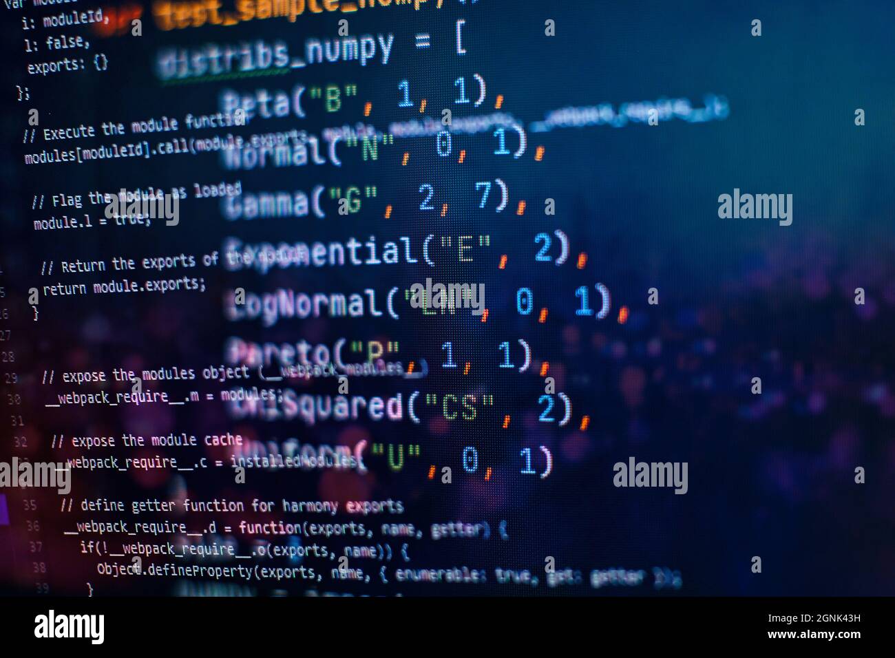 SEO optimization. Modern tech. PHP syntax highlighted. Writing programming functions on laptop ...