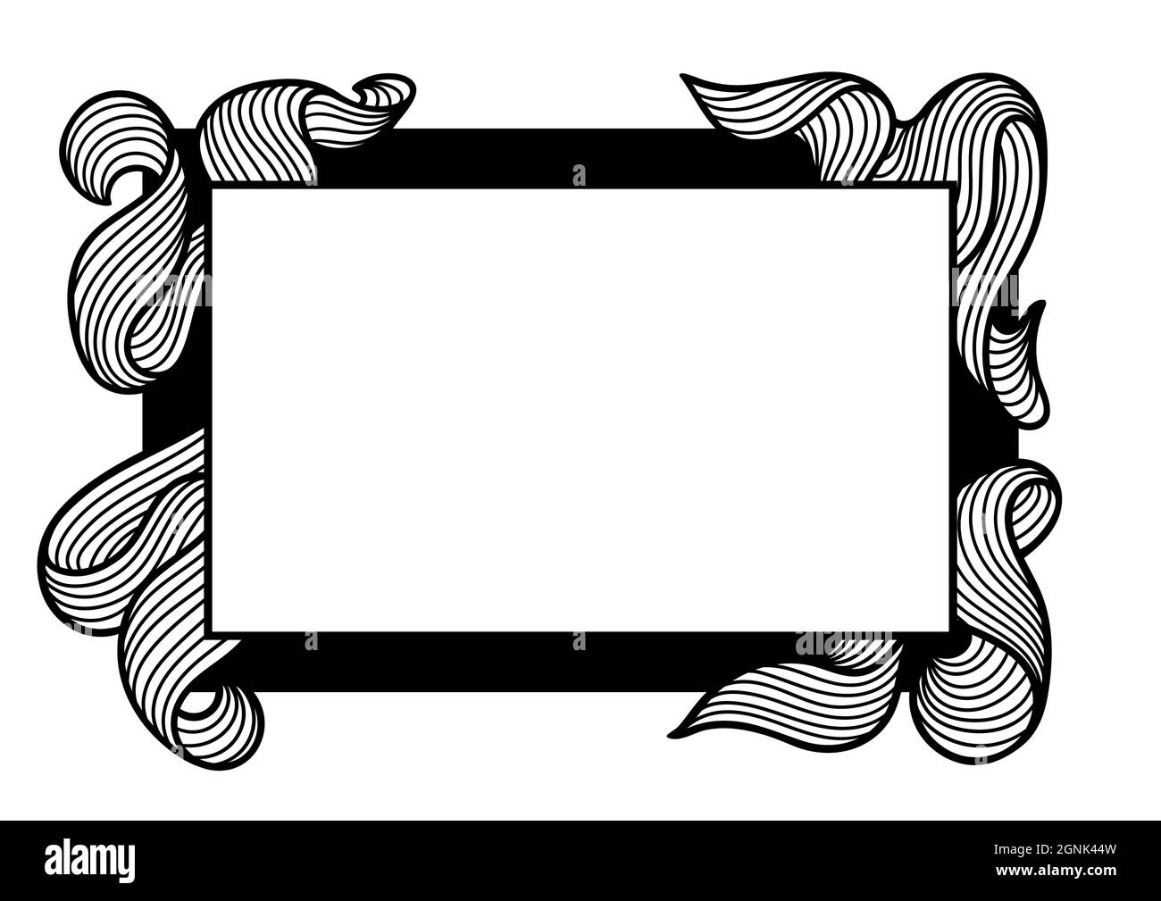 Frame with wave line curls. Monochrome stripes black and white texture ...