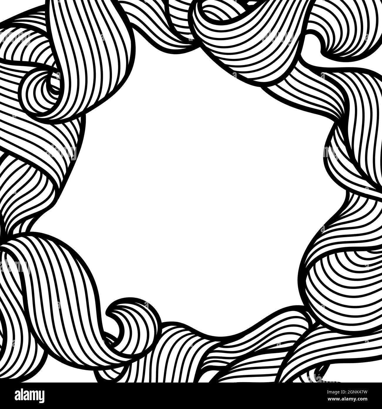 Frame with wave line curls. Monochrome stripes black and white texture ...