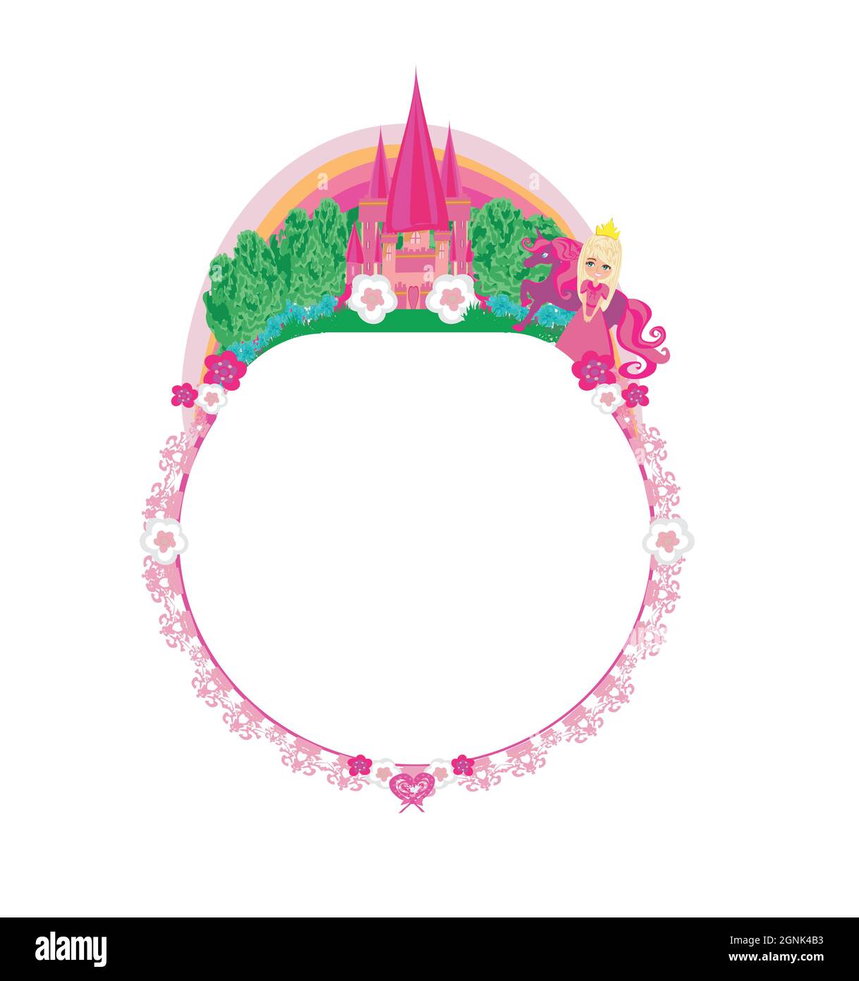 frame with a cute unicorn and sweet little Princess Stock Vector Image ...
