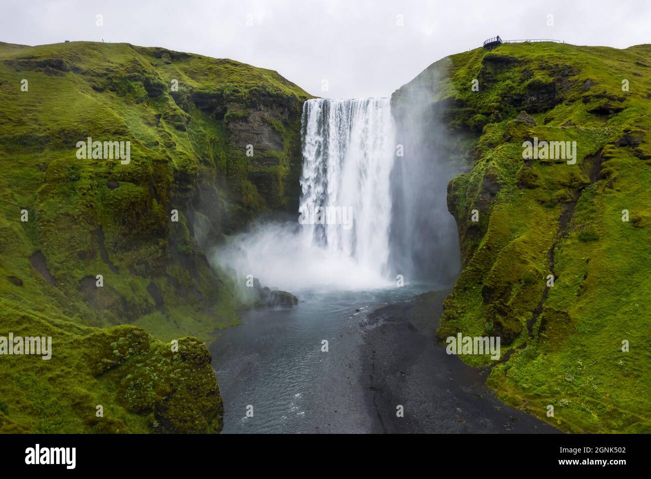 Aerial drone view of Skogafoss waterfall in Iceland, one of the most ...