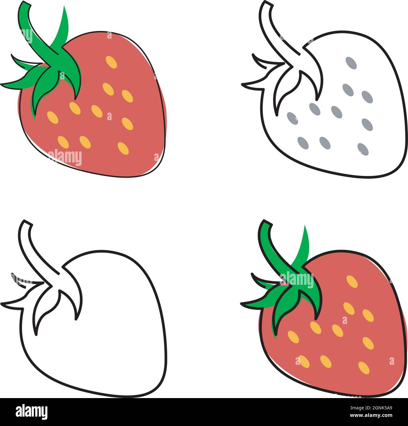 Minimal style doodle strawberry icon set. Strawberry illustration ...