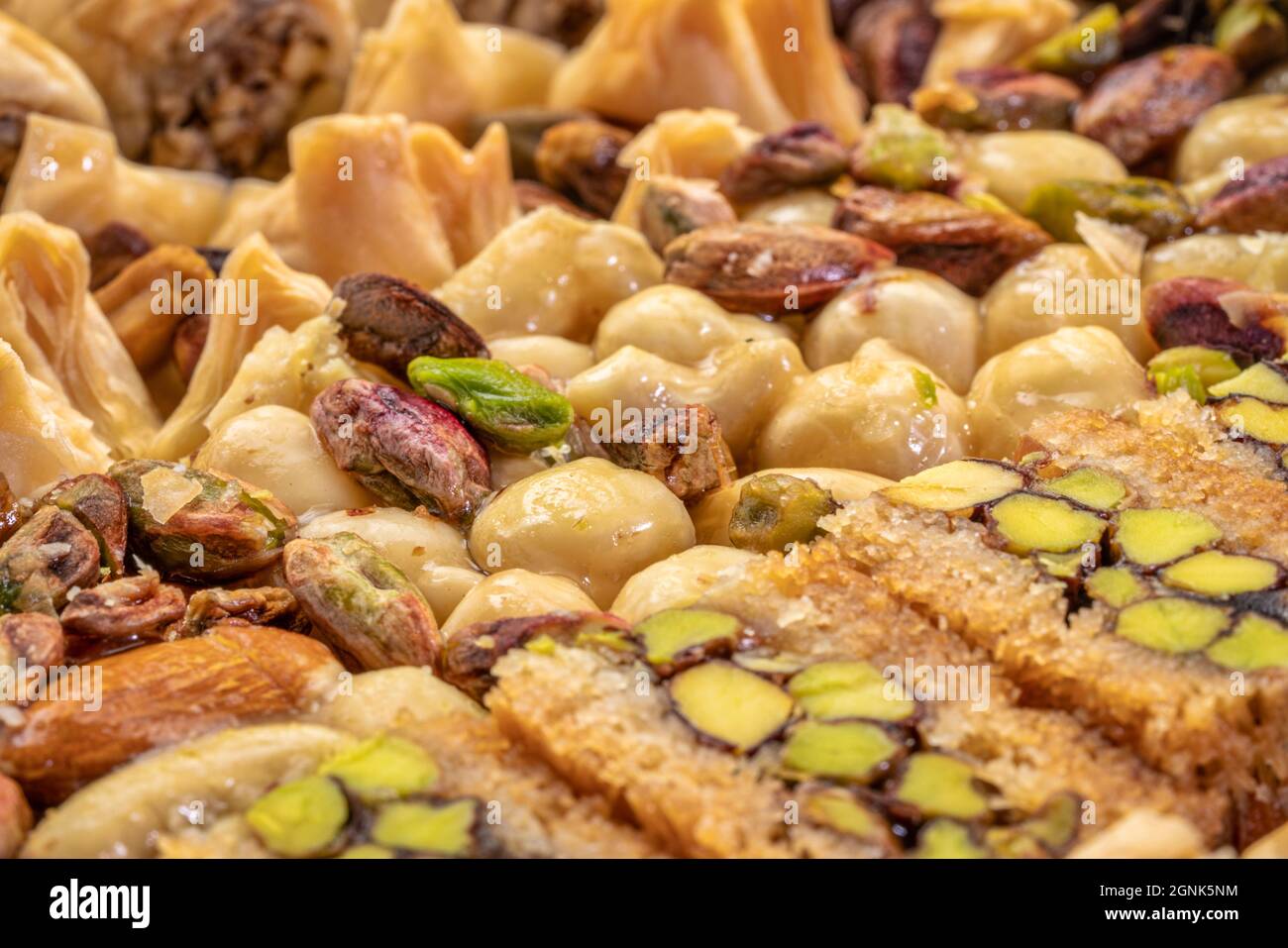 assortment of traditional Turkish baklava pastry, a dessert is well ...