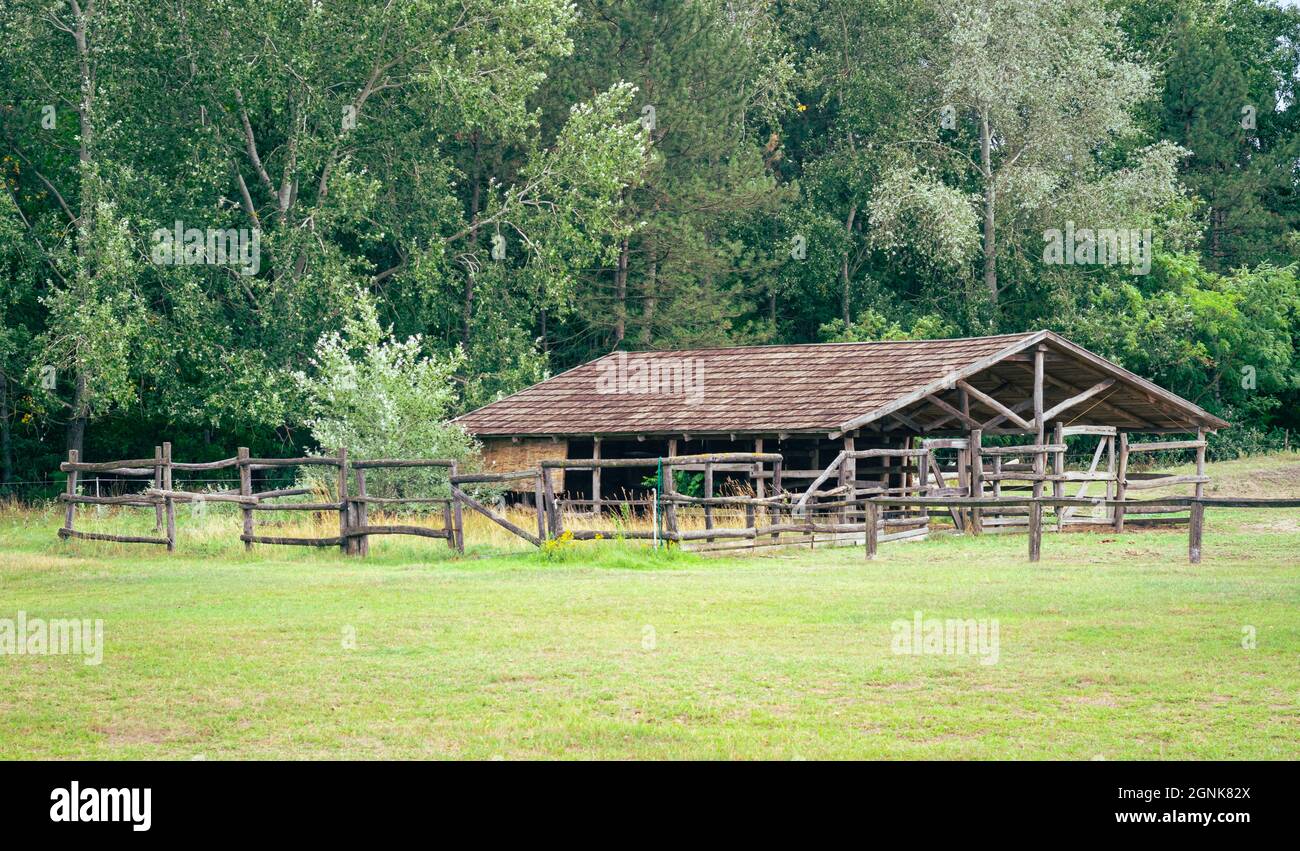 Scenic view of a stable for cows in the hungarian countryside Stock ...