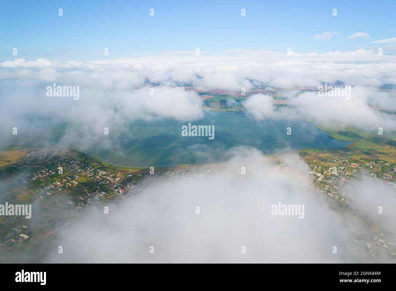 Cumulus clouds, aerial background. Aerial shot with top view of white ...