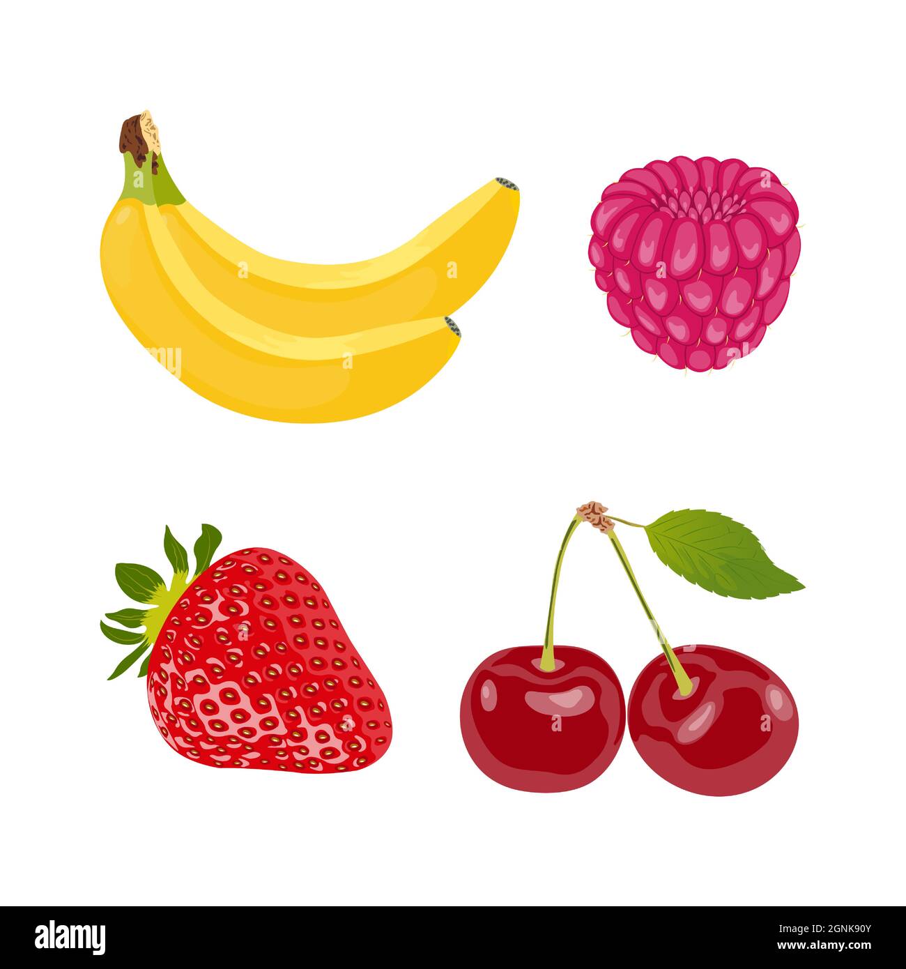 Cartoon icon with set fruits isolated white on white background. Flat ...