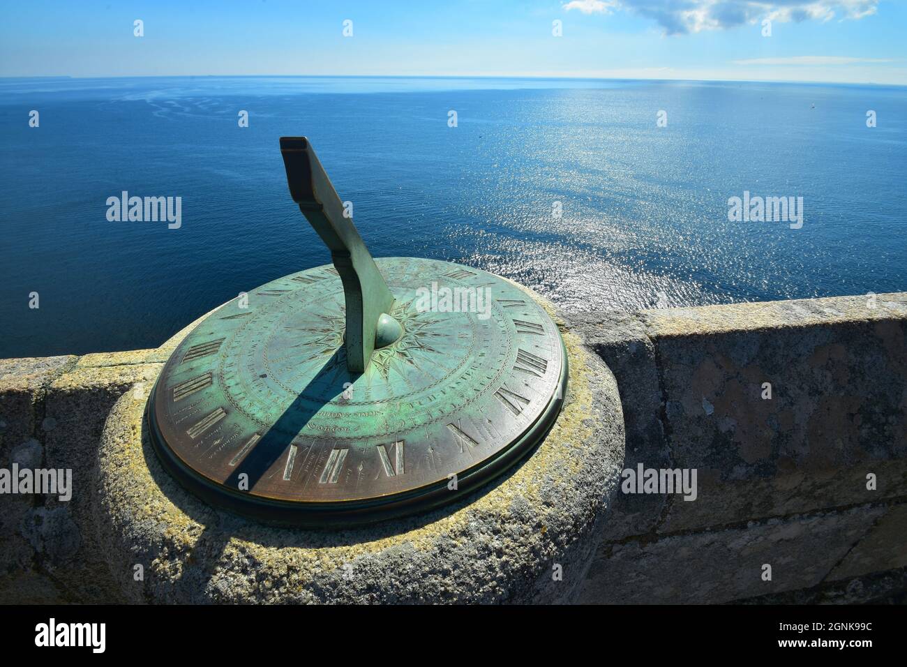 Old brass Sundial on the courtyard of the St Michaels Mount castle ...
