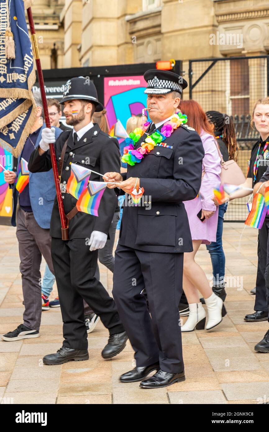 senior police officers with flag and whistle at Birmingham Pride ...