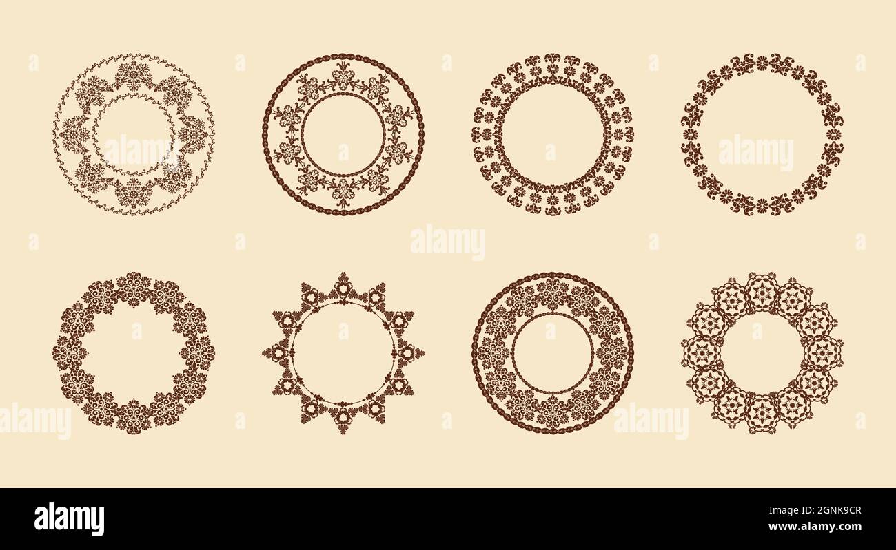 Round frame pattern.Vector set of circular ornaments borders in vintage ...