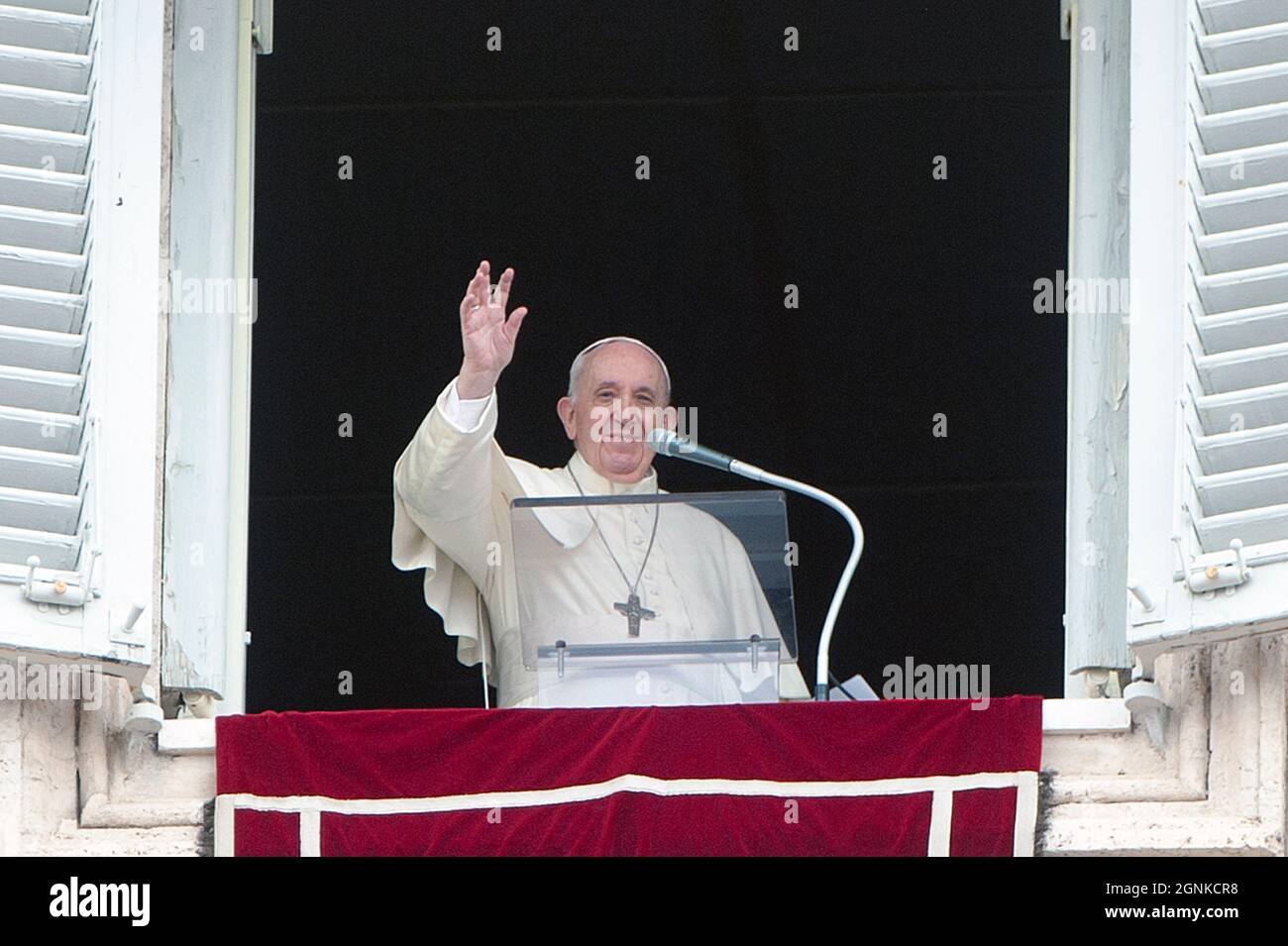 Italy, Rome, Vatican,21/09/26. Pope Francis waves from the window of ...