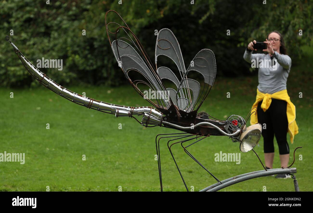 A woman photographs 'Dragonfly' by Frank Hallinan-Flood which forms ...