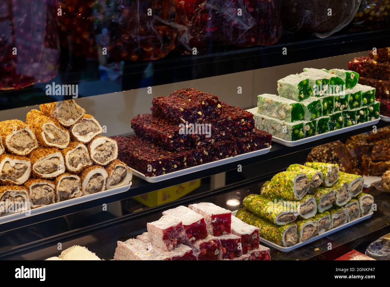 In front of store selling Turkish delight, various locum, arranged like ...