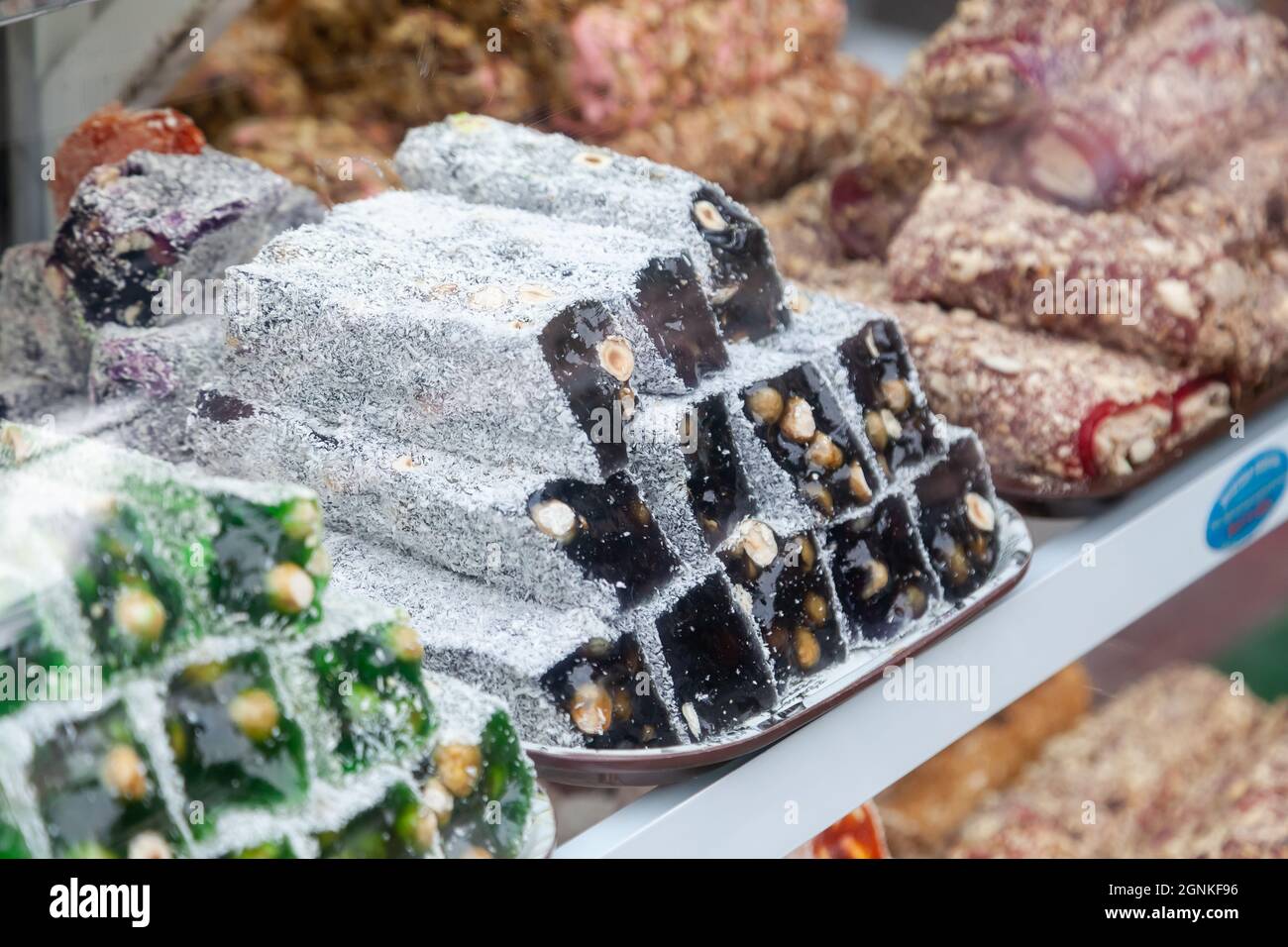 In front of store selling Turkish delight, various locum, arranged like ...