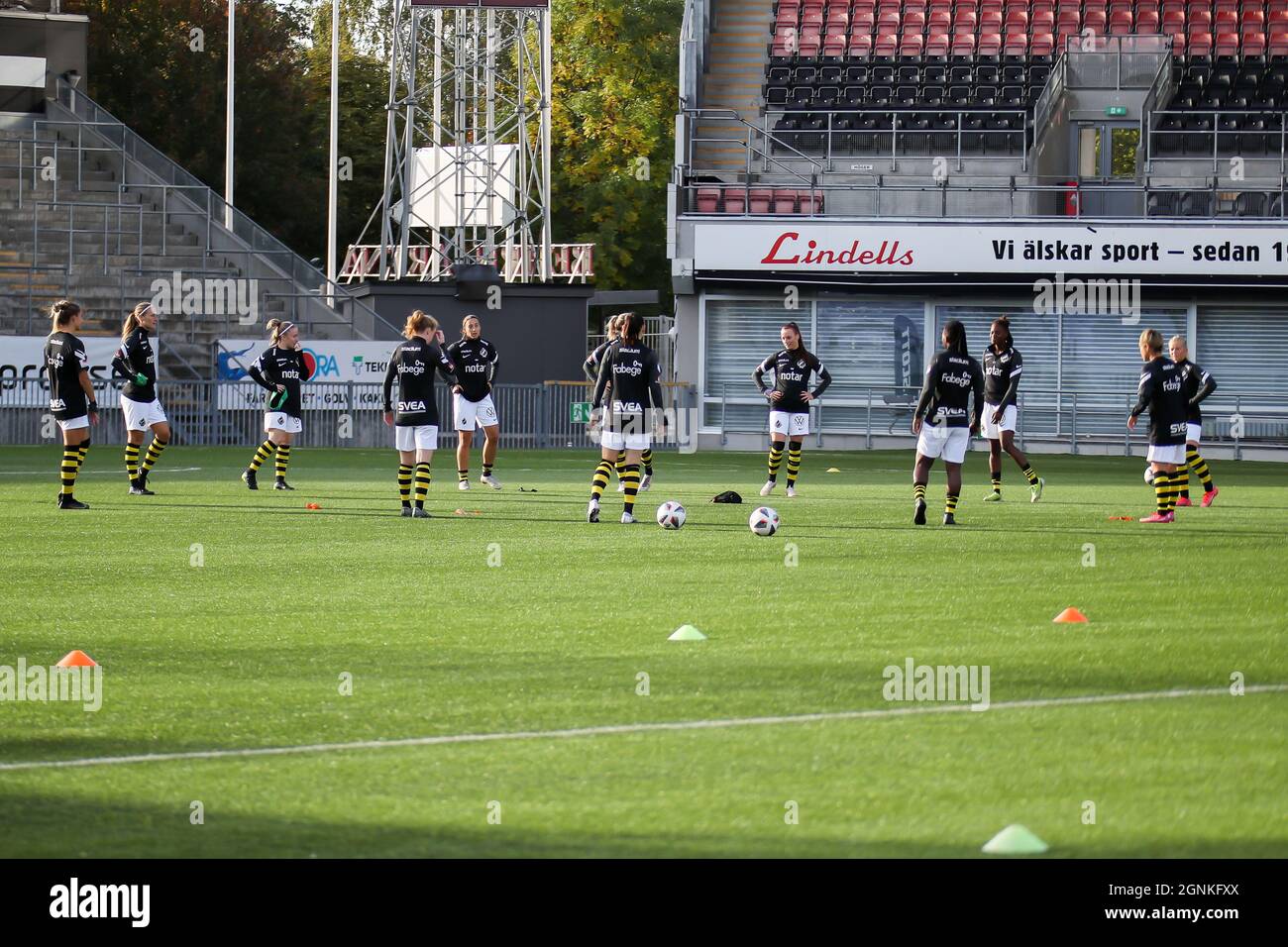 AIK warming up before the game in the Swedish League OBOS ...