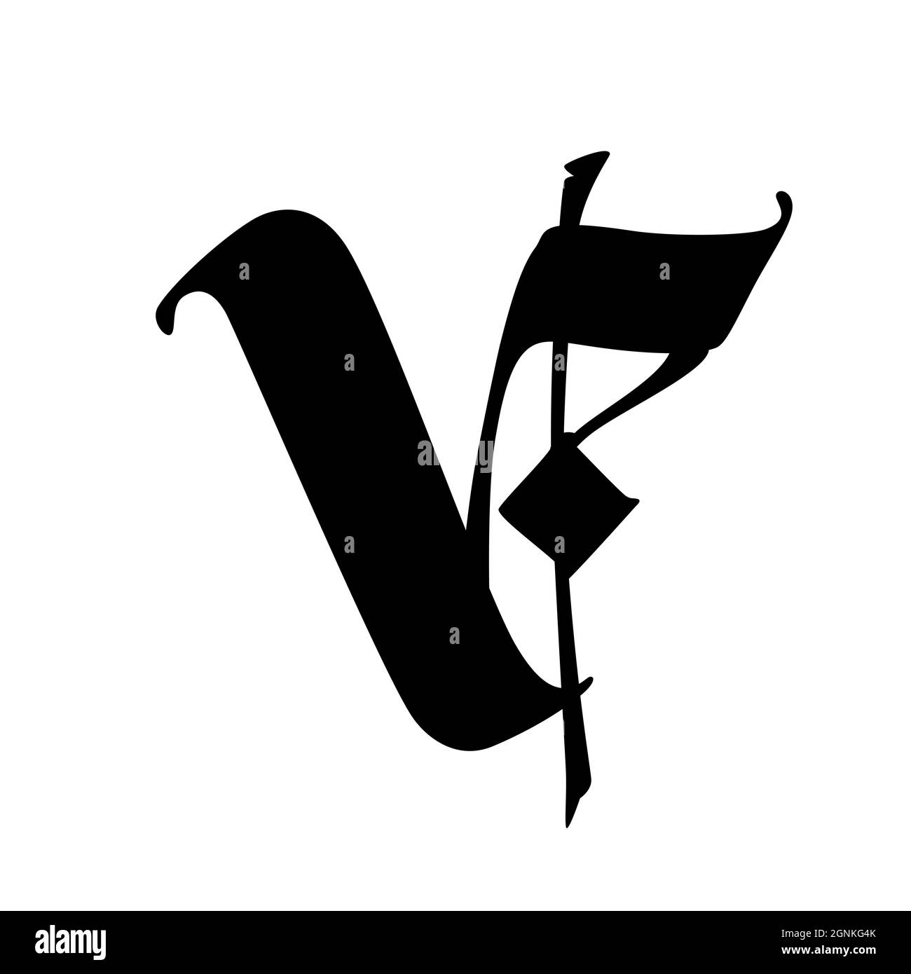 Letter V in the Gothic style. Vector. Alphabet. The symbol is isolated ...