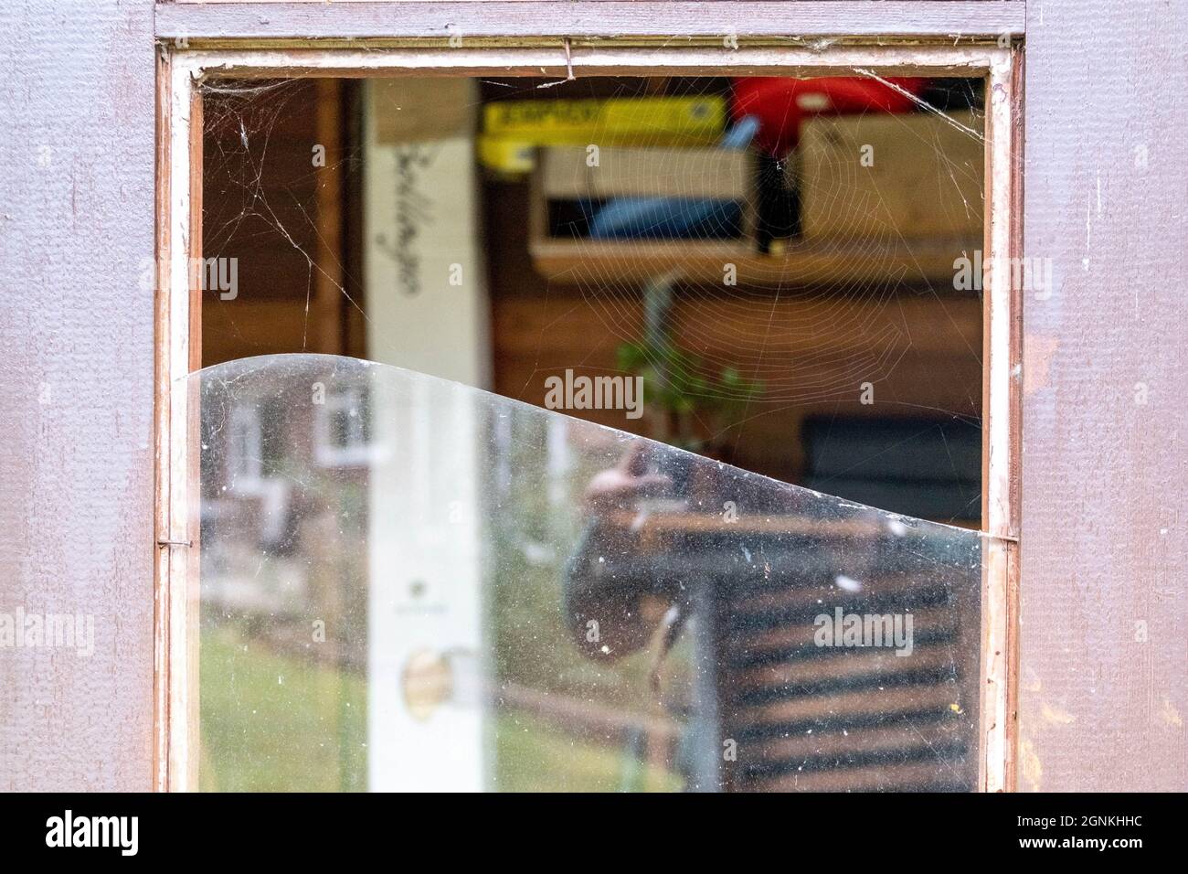 Broken Glass Window In An Old Garden Shed With No People Stock Photo ...