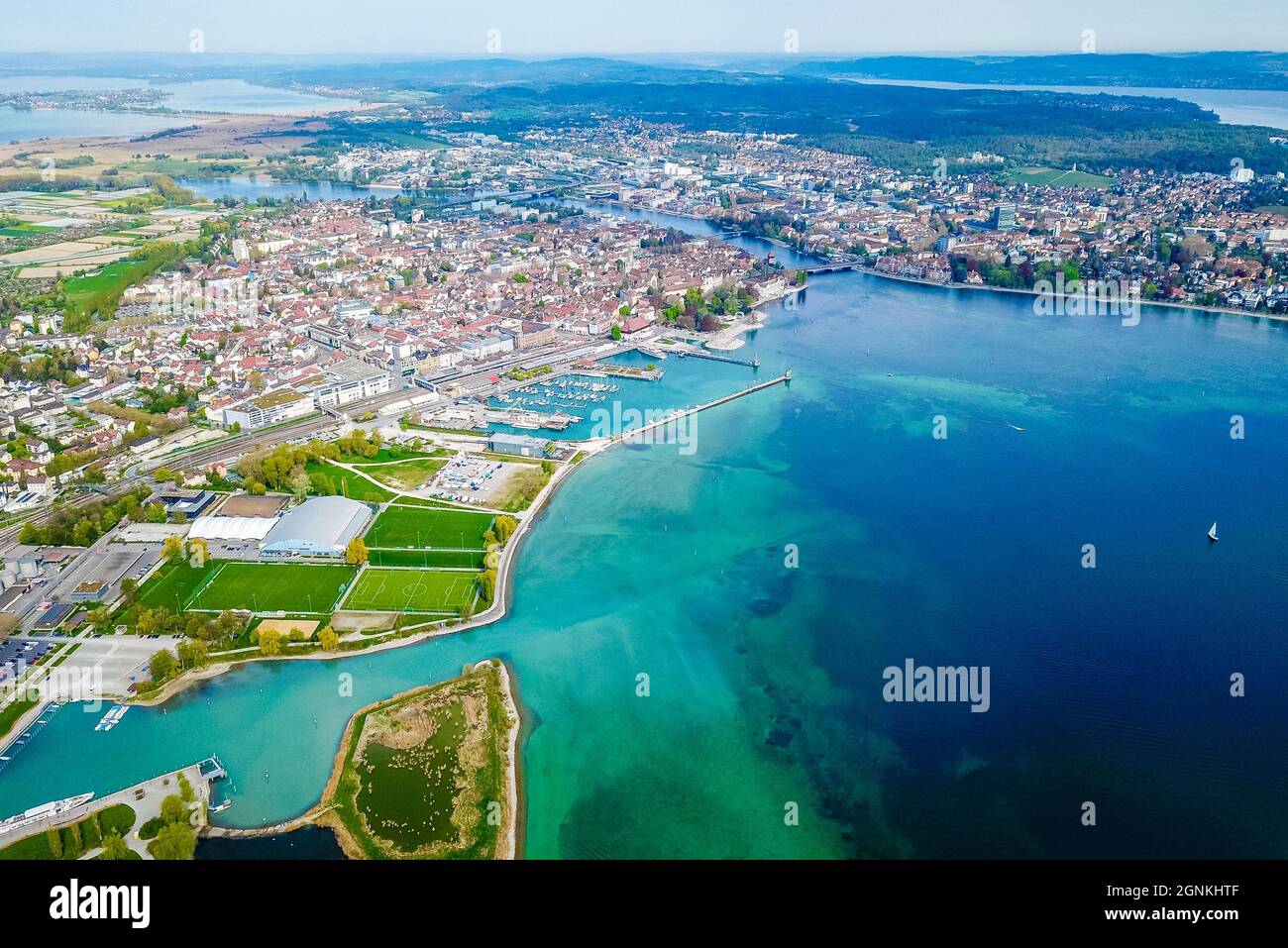 Lake Constance Bodensee landscape panorama from the Seeburgpark in ...