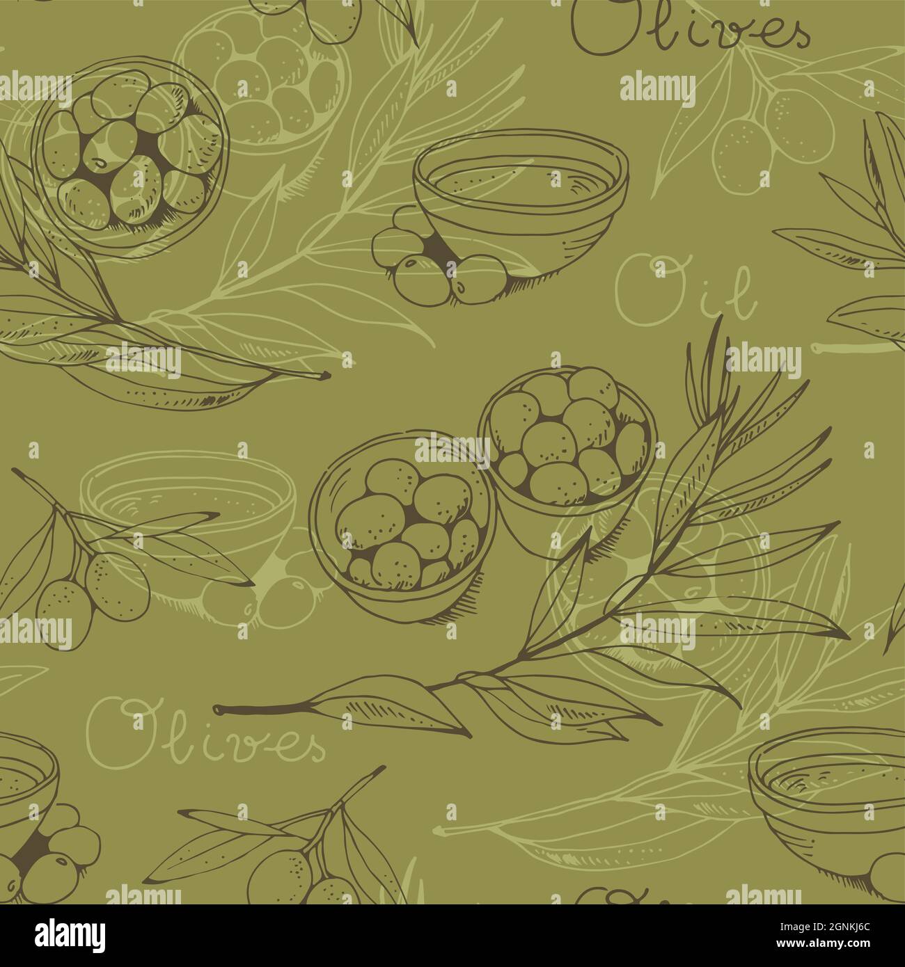 Olives and olive branch seamless vector pattern, olive oil vintage food ...