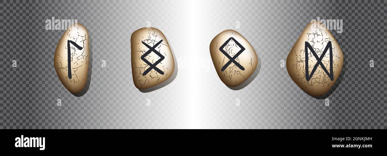 Set of four rune symbols. Runic alphabet, Futhark. Ancient norse occult ...