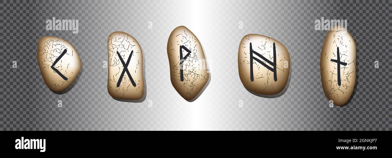 Set of five rune symbols. Runic alphabet, Futhark. Ancient norse occult ...