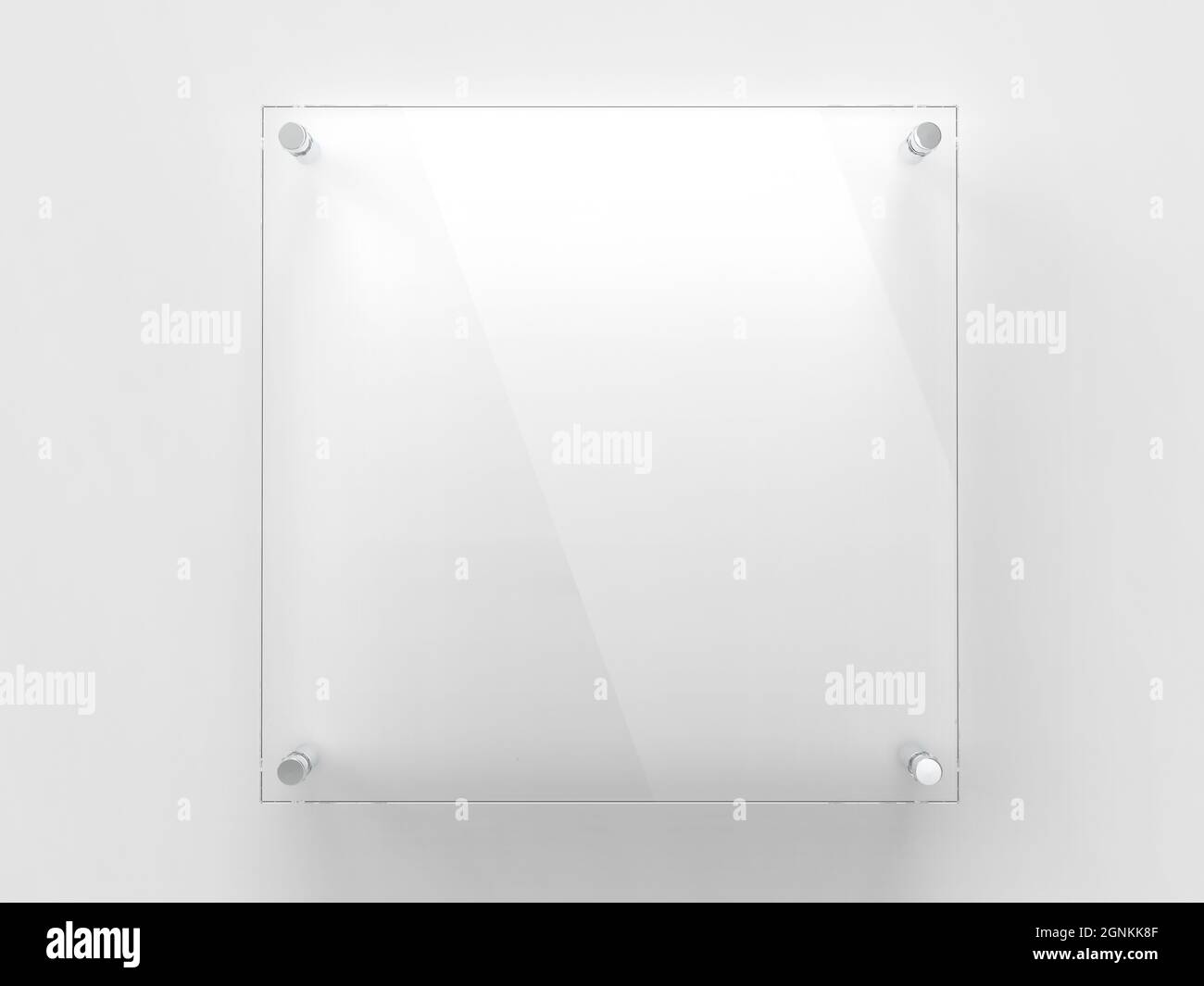 Square Transparent glass nameplate plate on spacer metal holders. Clear ...
