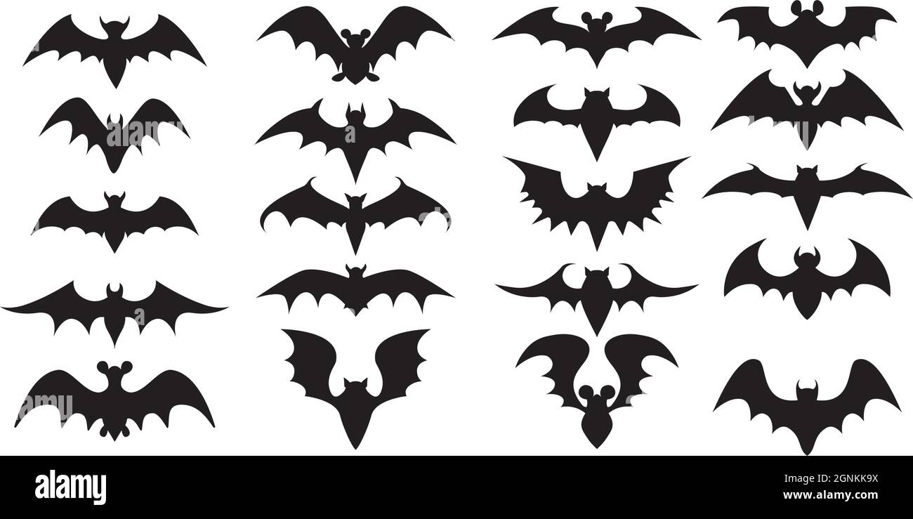 SET of black bats on a white background - Vector illustration Stock ...