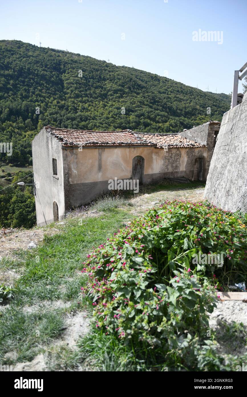 A narrow street in Longano, a medieval town of Molise region, Italy ...