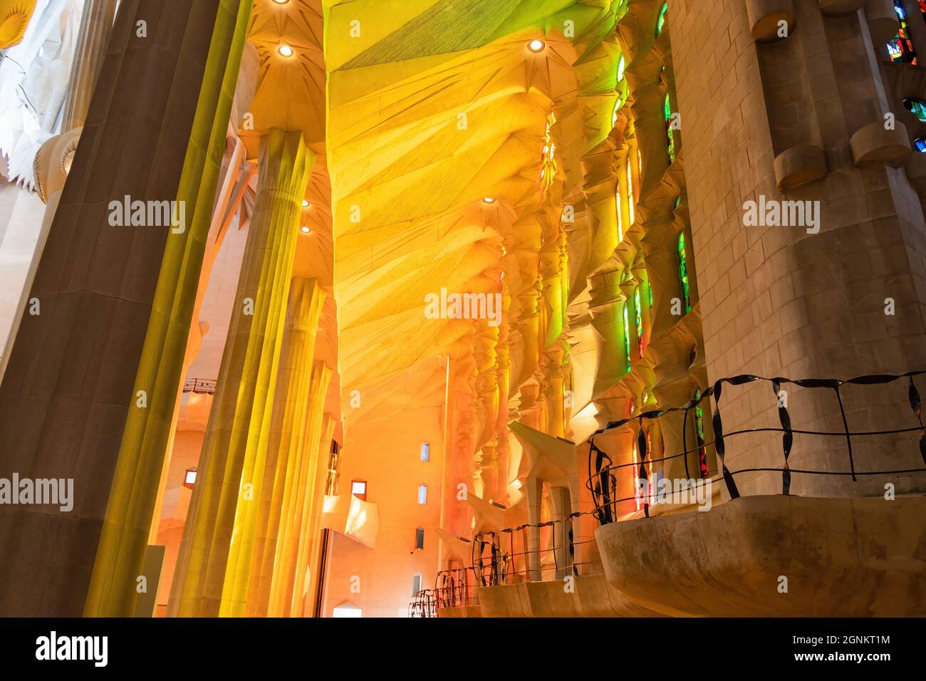 Barcelona, Spain - September 19, 2021:Lights coming through the stained ...