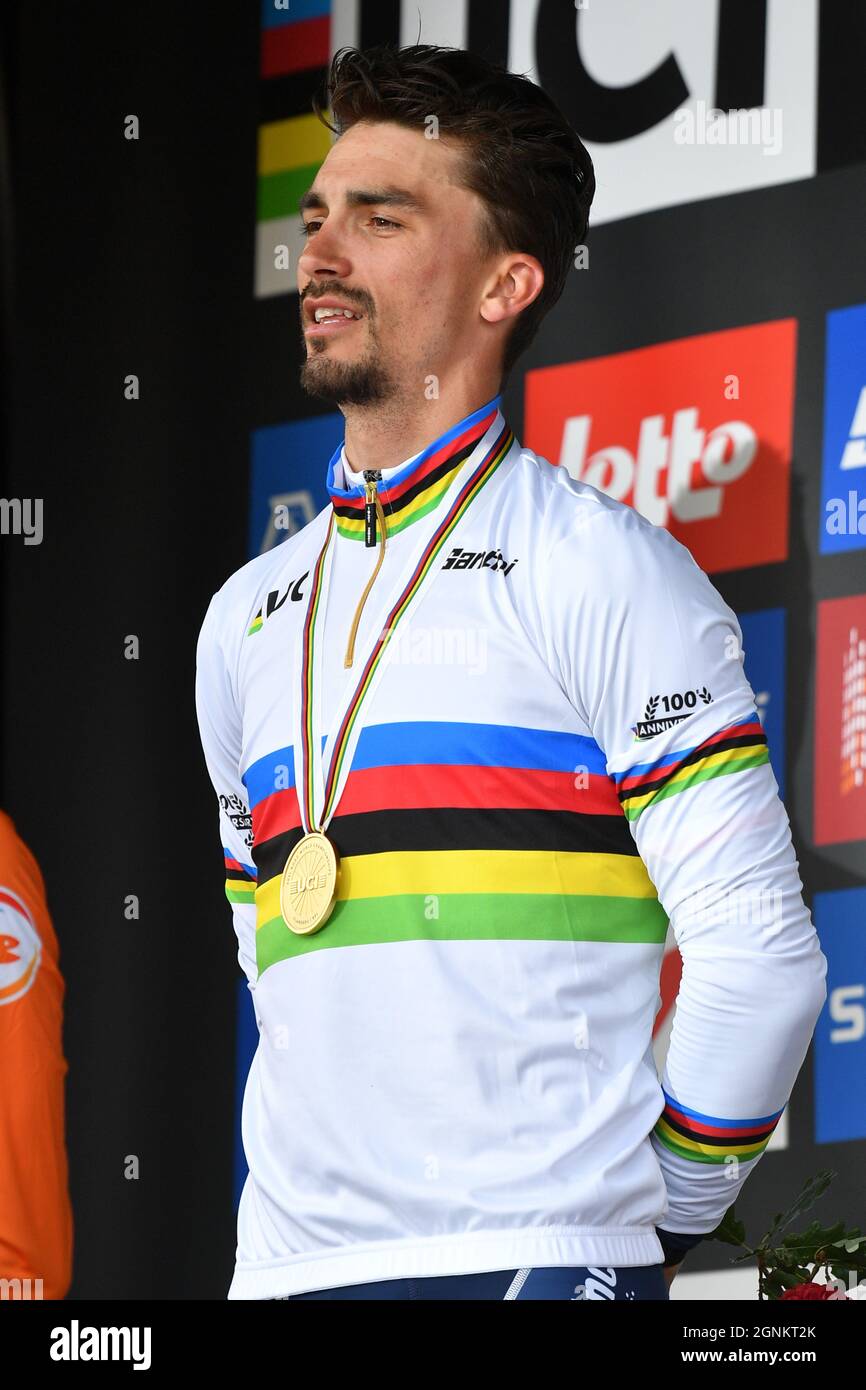 French Julian Alaphilippe pictured on the podium after the elite men ...