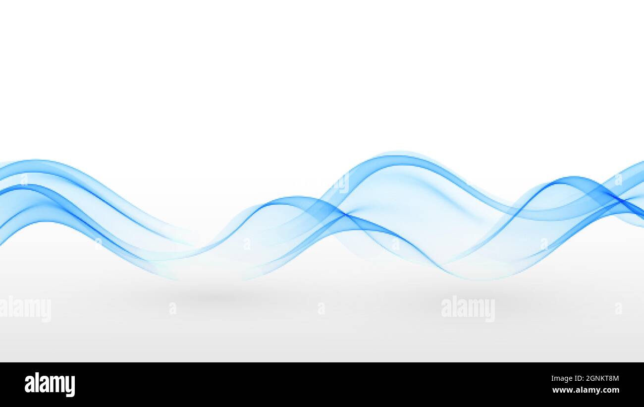 Blue transparent stream of wavy lines on a white background. Vector ... Blue transparent stream of wavy lines on a white background. Vector ...