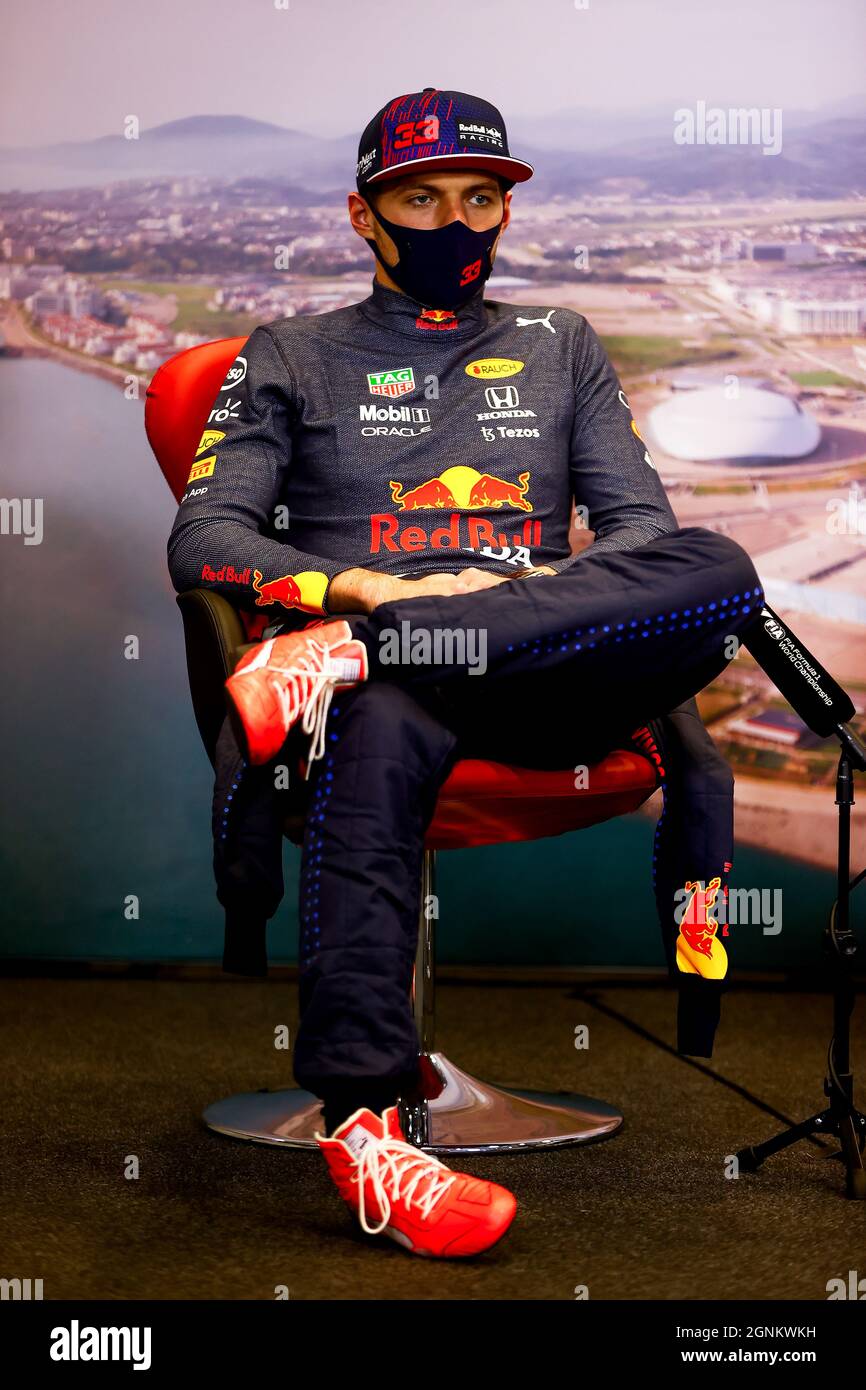 Max Verstappen (NLD) Red Bull Racing in the post race FIA Press ...