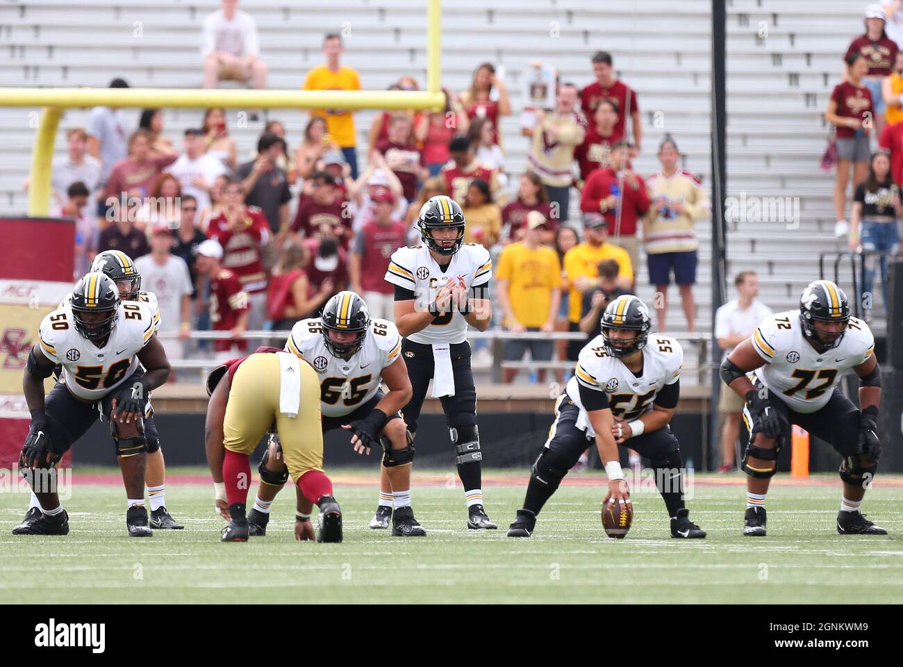 September 25, 2021; Chestnut Hill, MA, USA; Missouri Tigers quarterback ...