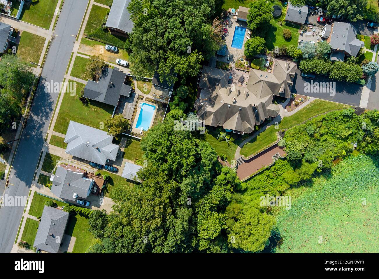 Aerial view of residential suburb by lake hi-res stock photography and ...
