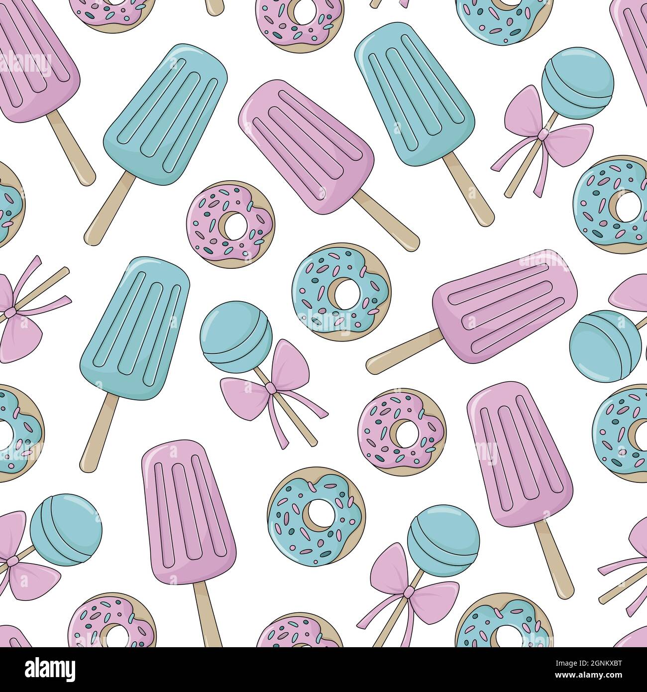 Sweets seamless pattern. Colorful cartoon illustration on white ...