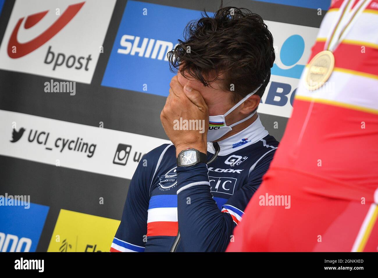French Julian Alaphilippe , winner of the gold medal celebrates on the ...
