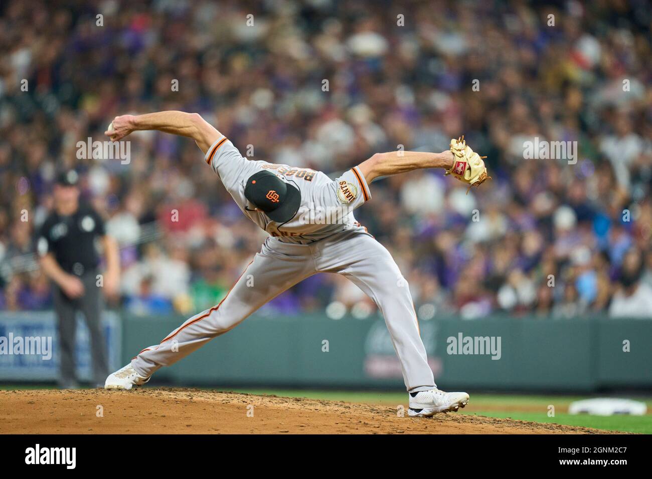 Denver CO, USA. 25th Sep, 2021. San Francisco pitcher Tyler Rodgers (71) throws a pitch during ...