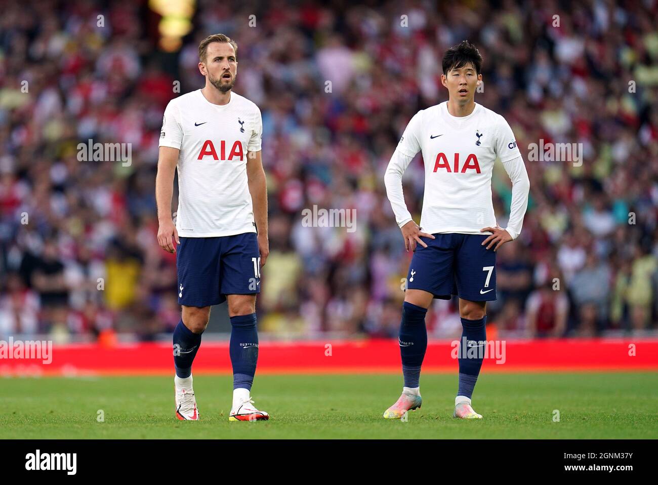 Tottenham Hotspurs Harry Kane Left And Son Heung Min Appear Dejected During The Premier