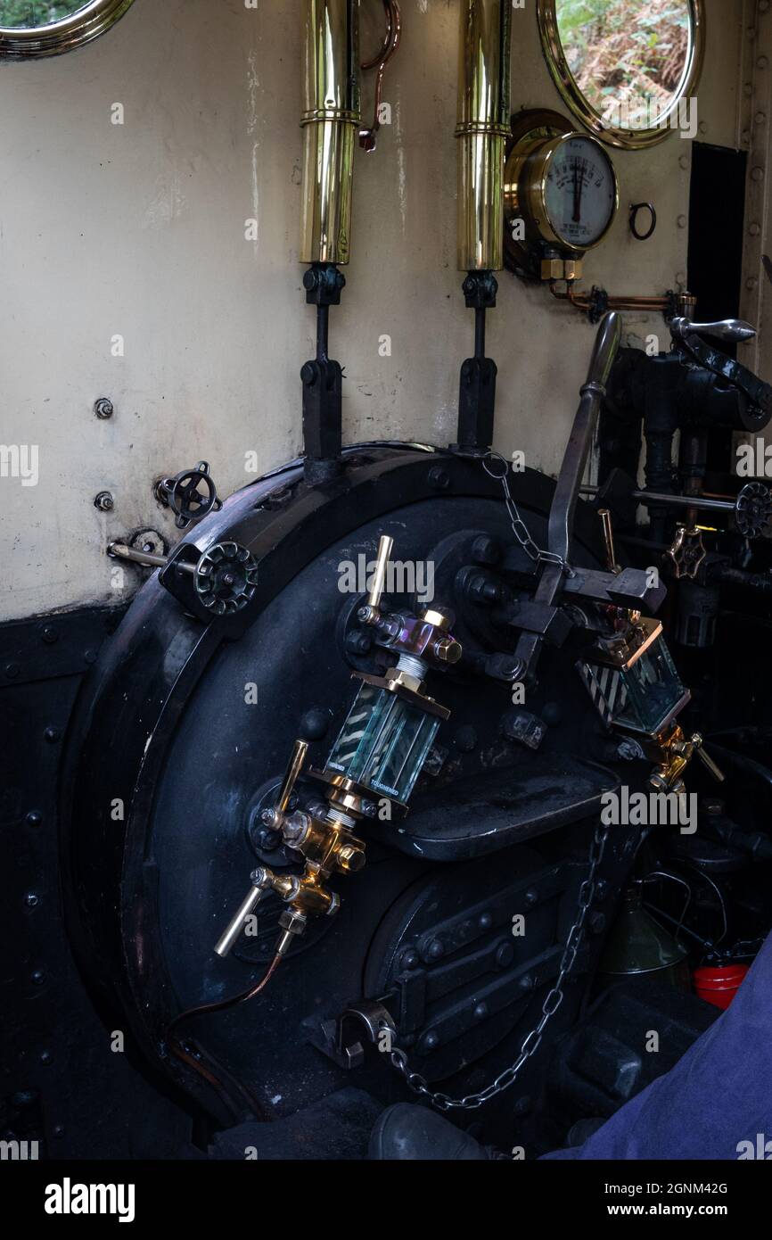 Vintage steam engine boiler with brass fittings and gauges in ...
