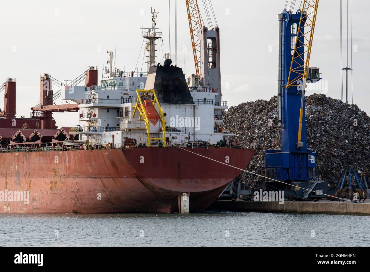 Southampton, England, UK, 2021. A bulk carrier ship alongside with open ...
